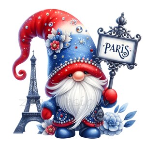 Paris Clipart, Gnome Clip Art, 15 PNG Watercolor French Gnome, Junk ...