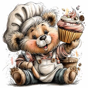 12 PNG Baking Bear Clipart – Cupcake Chef PNG – Perfect for Kitchen ...