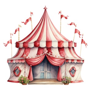 Circus Tent Clipart PNG, 10 Watercolor Vintage Circus Theme Party ...