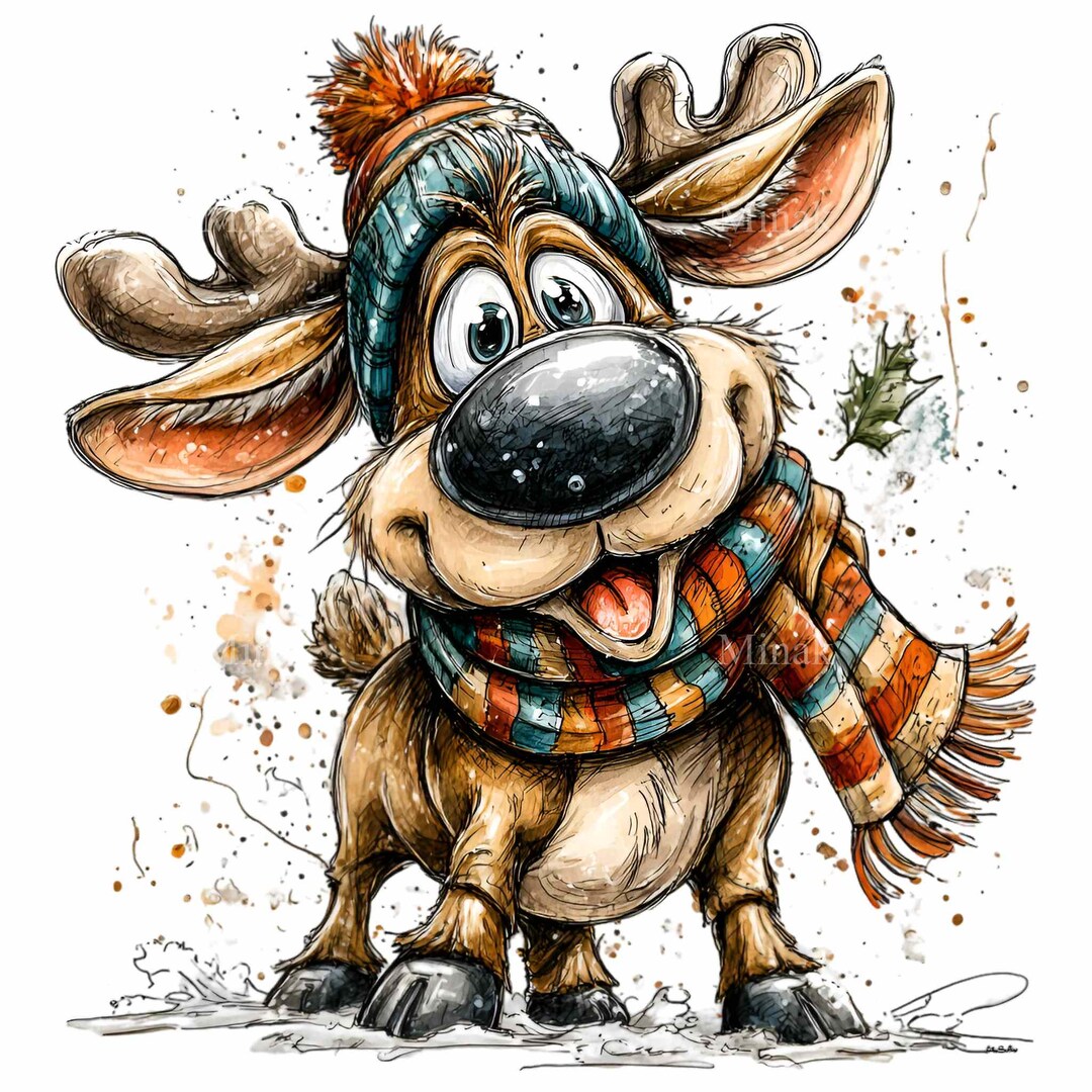 14 PNG Holiday Animal Clipart – Quirky Reindeer PNG – Cute Cartoon ...
