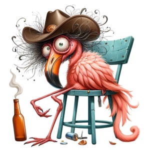 10 Cowboy Flamingo PNG – Funny Western Bird Drinking Beer – Retro Bar ...