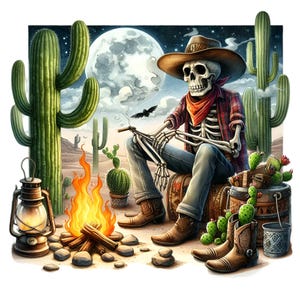 Skeleton Cowboy by Campfire Clipart PNG 12 Spooky Desert Night With ...