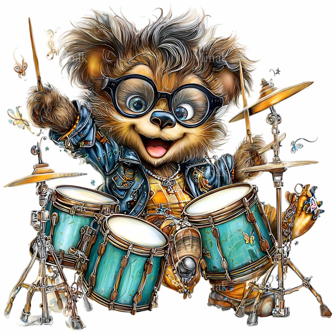 15 PNG Drummer Bear Clipart, Rock Music Character Illustration ...