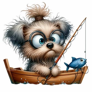 12 PNG Fishing Dog Clipart – Cartoon Terrier With Glasses PNG – Cute ...