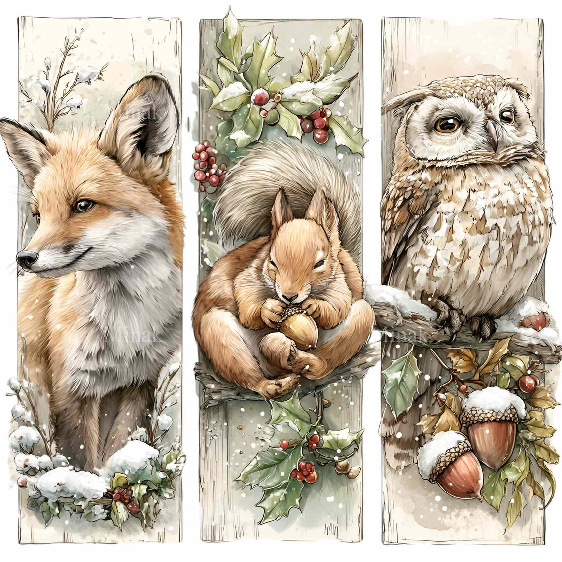 10 PNG Woodland Animal Clipart Set – Deer Fox Owl Squirrel PNG for ...