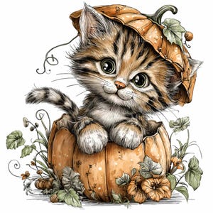10 PNG Pumpkin Kitten – Fall Cat PNG – Cute Autumn Clipart for Kids ...