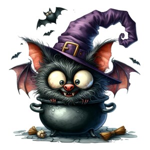Crazy Bat With Witch Hat and Cauldron 12 PNG Quirky Animal Funny ...