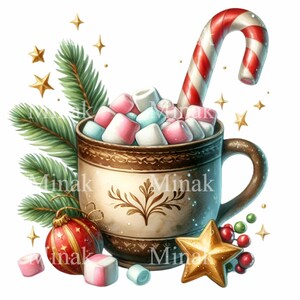 Christmas Hot Cocoa Clipart, 12 Festive Cup With Marshmallows and Candy ...