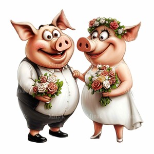 12 Pig Wedding PNG Clipart, Cute Pig Couple Art, Bride and Groom Pigs ...