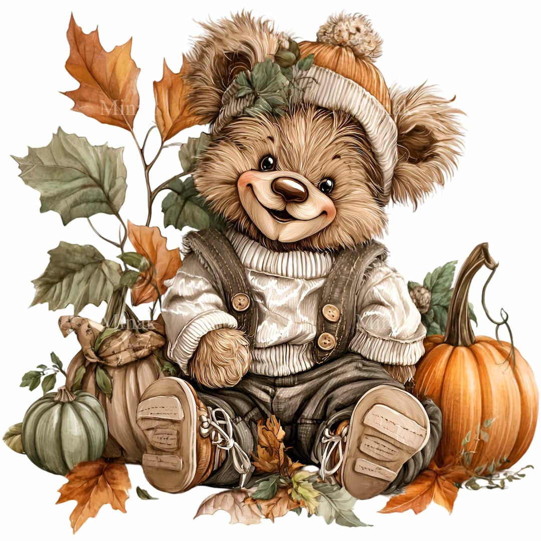 12 PNG Autumn Bear – Pumpkin Clipart – Fall Animal Illustration for ...