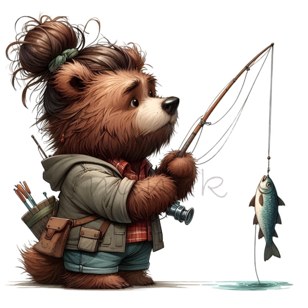 10 Fishing Bear PNG Clipart | Cute Brown Bear With Fishing Rod | Rustic ...
