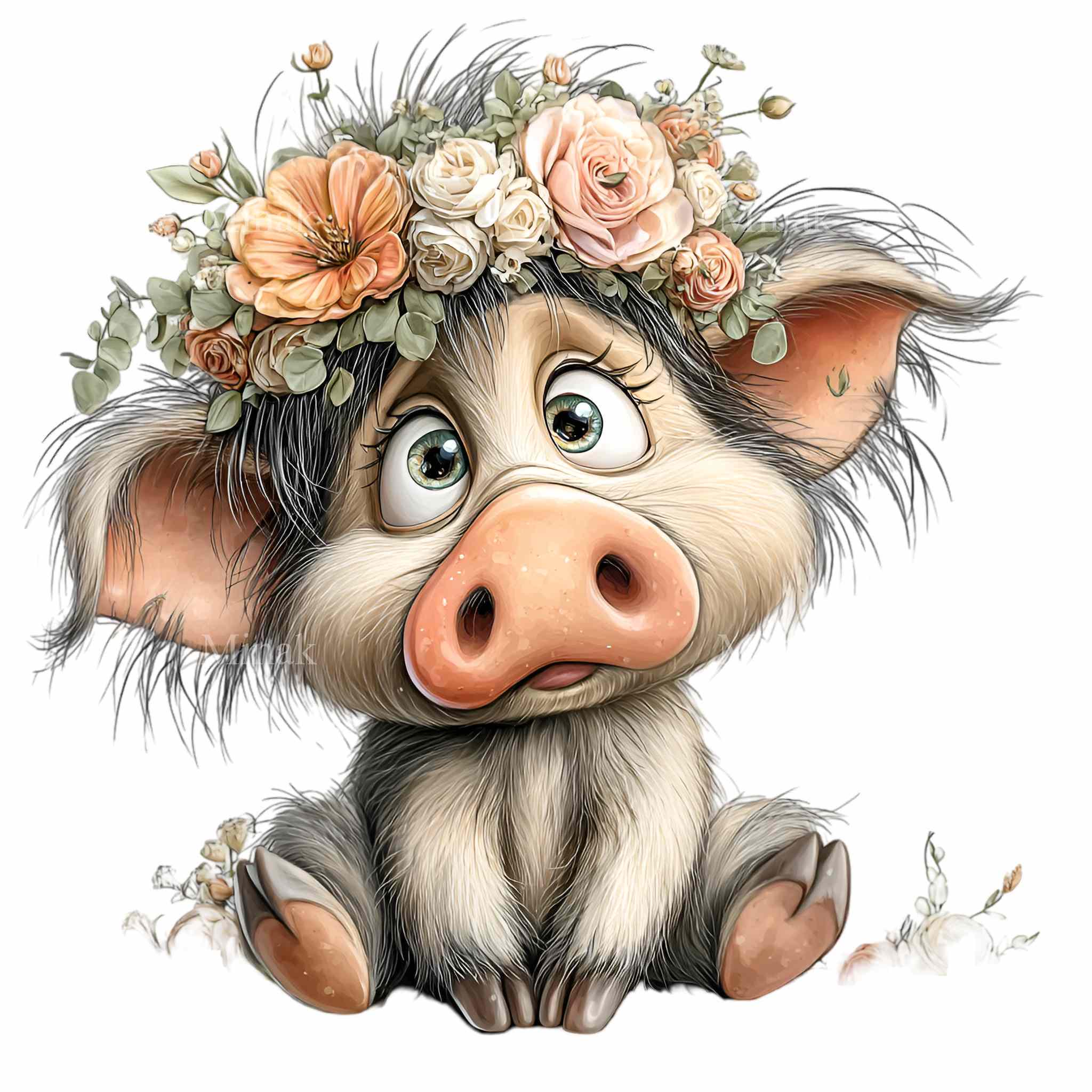 16 PNG Floral Piglet Clipart – Cute Pig PNG – Nursery Decor, Baby ...
