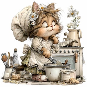 15 PNG Cooking Cat – Chef Kitten Clipart for Kids Recipe Cards ...