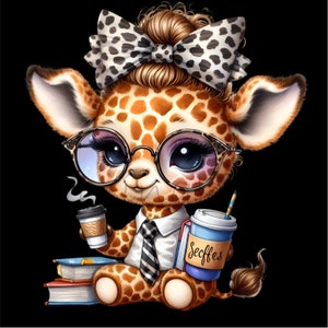 12 Cute Nerdy Giraffe PNG, Adorable School Giraffe With Glasses & Books ...