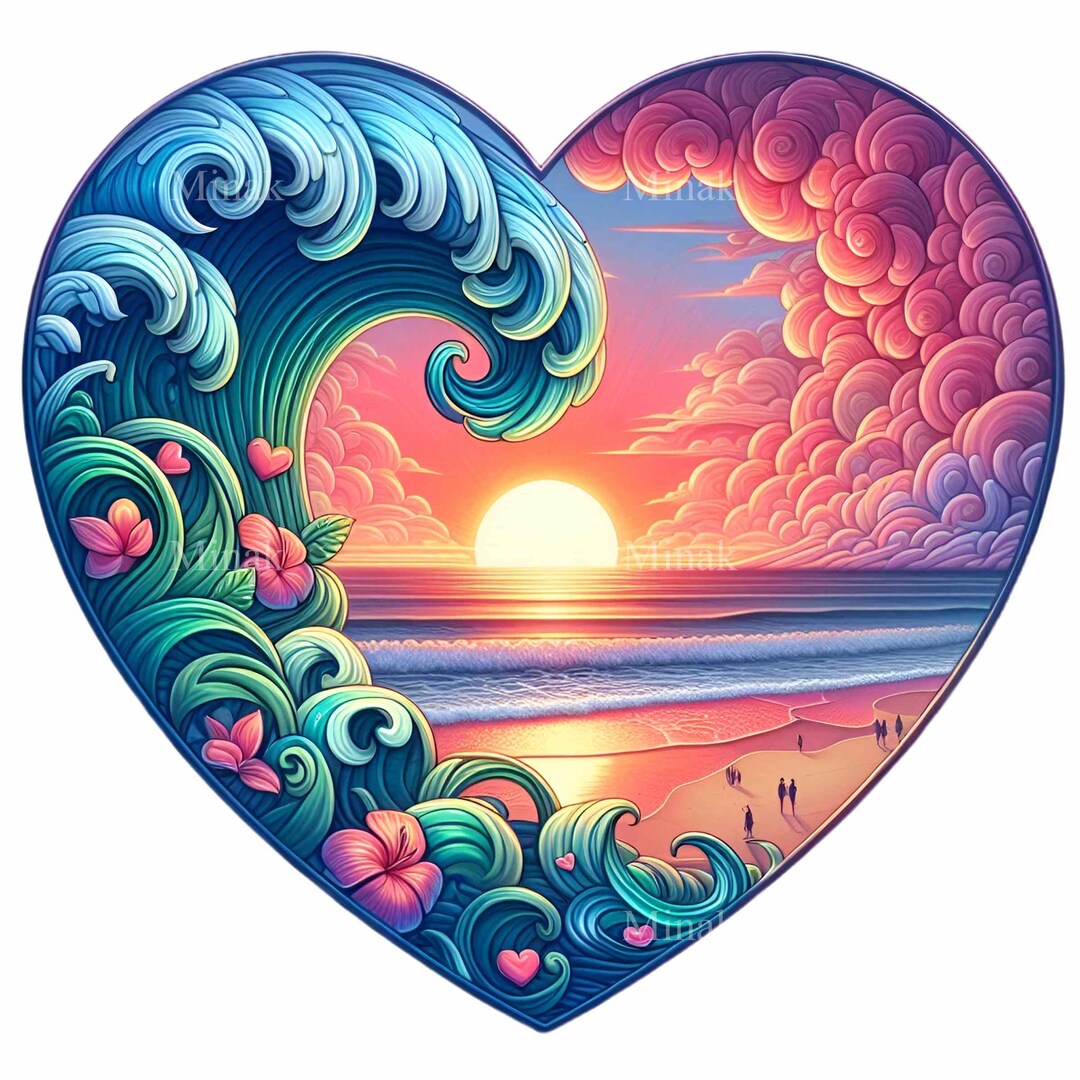 14 PNG Heart Wave Clipart – Ocean Sunset PNG Digital Art – Beach Love ...