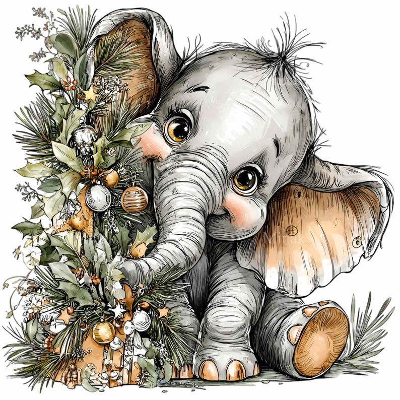 10 PNG Christmas Elephant Clipart – Cute Baby Elephant With Tree PNG ...