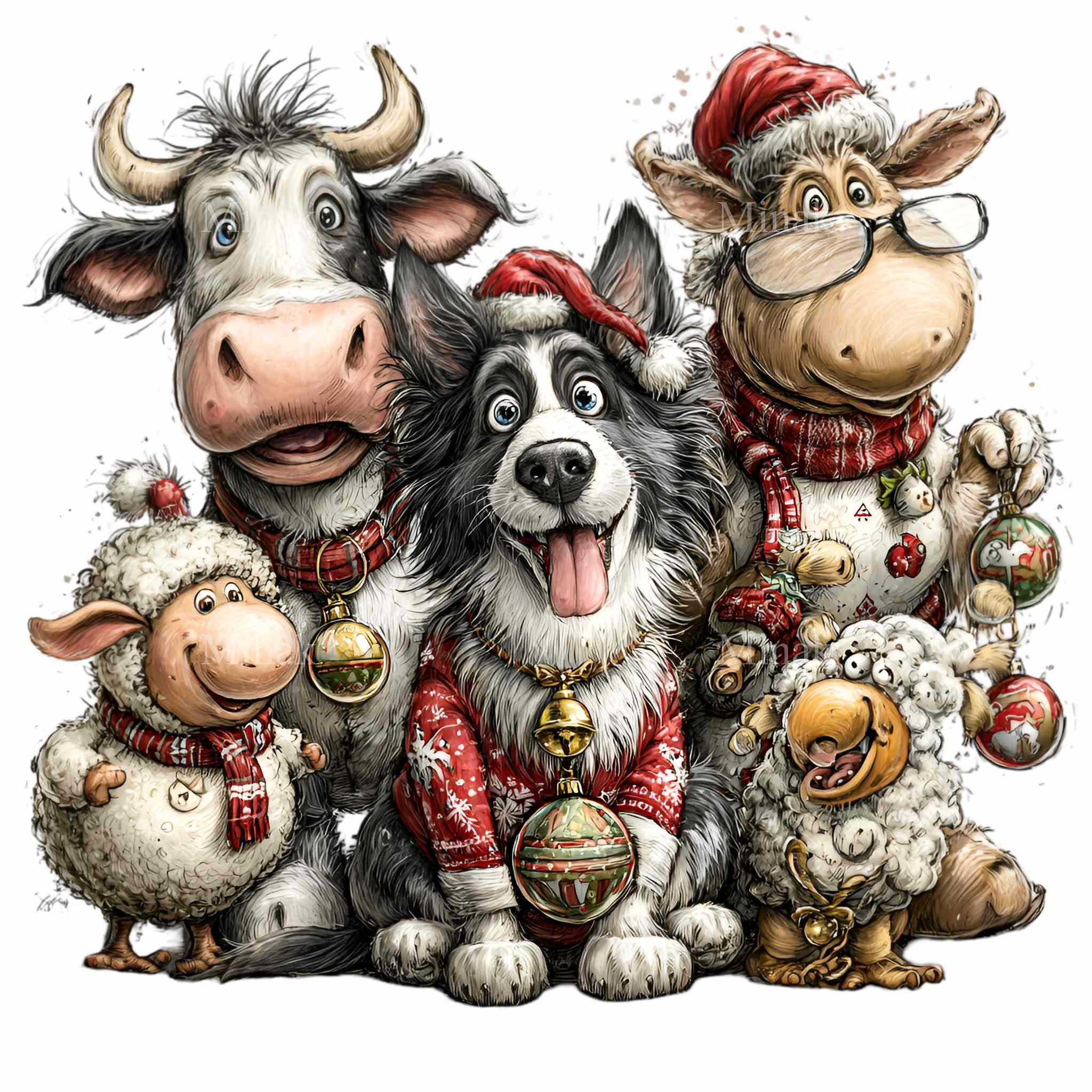 11 PNG Farm Animal Christmas Clipart – Festive Cow Dog Sheep PNG ...