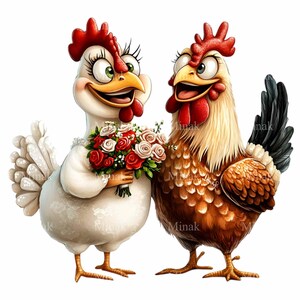 12 Wedding Chickens PNG Clipart - Funny Bride and Groom Illustration ...