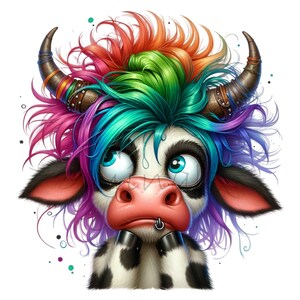 10 PNG Rainbow Cow Clipart – Colorful Cow PNG – Funky Farm Animal ...