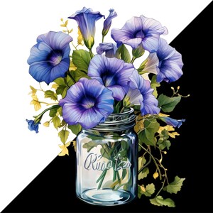 10 Blue Floral Jar PNG Clipart - Mason Jar With Elegant Blue Flowers ...