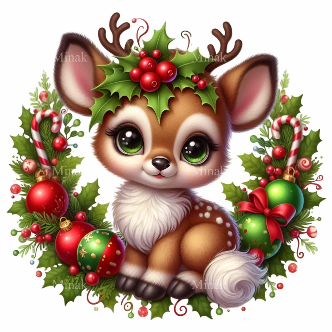 11 PNG Christmas Wreath Deer – Cute Reindeer PNG Clipart – Festive ...