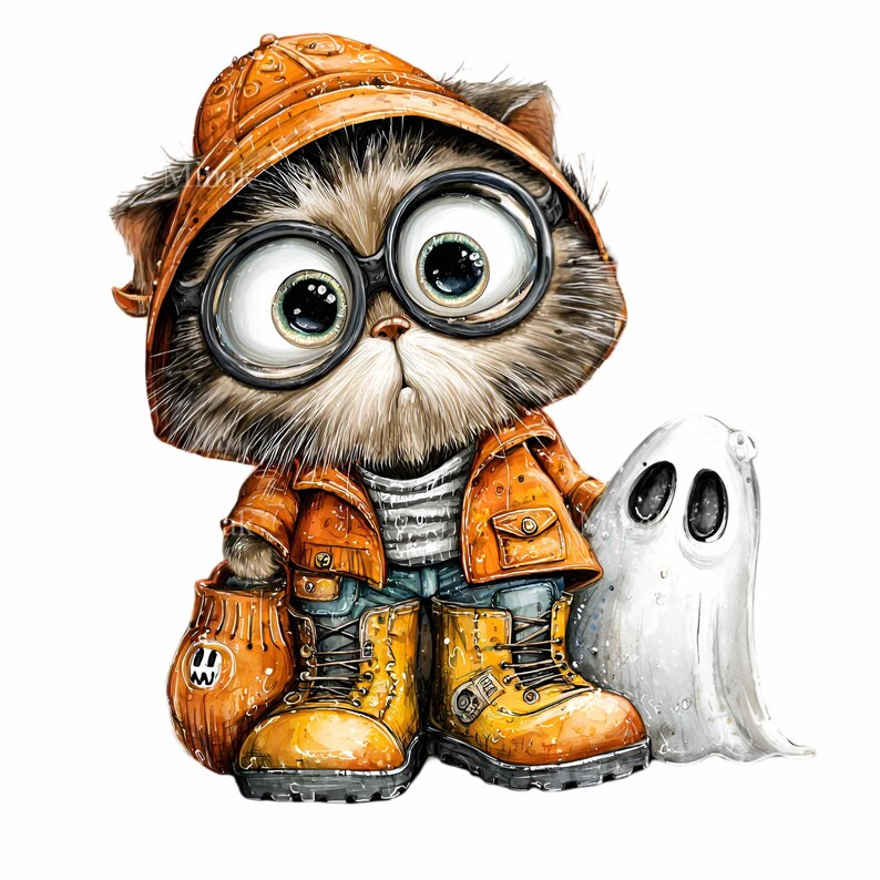 15 PNG Funny Cat and Ghost Clipart – Autumn Rain Halloween PNG – Cute ...