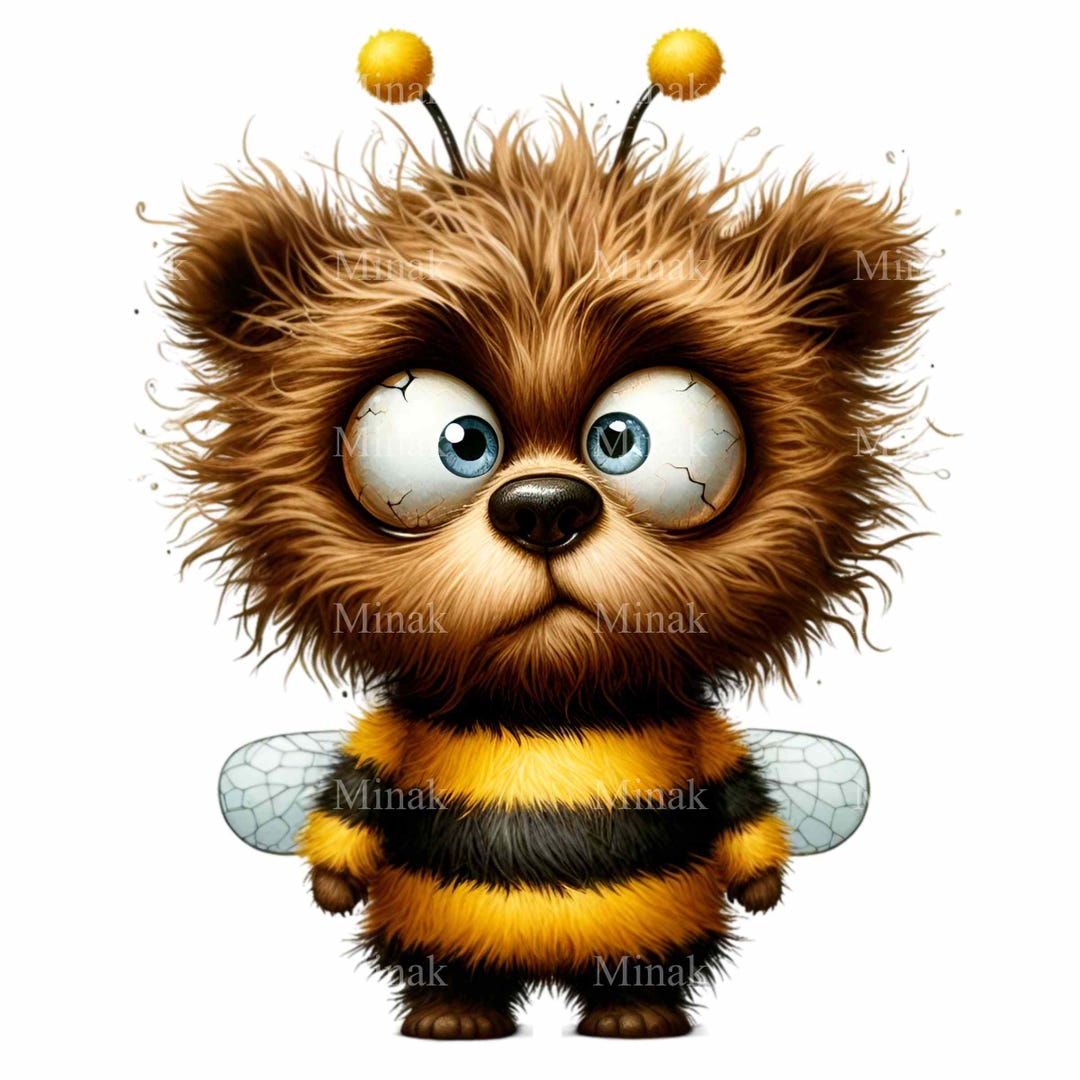 16 Cute Bumblebee Bear PNG Clipart, Fluffy Bear Dressed as Bee, Digital ...
