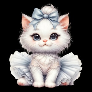 Kitten Ballerina Clip Art, 15 PNG Cute Girl Pink Tutu Ballet Baby Cat ...