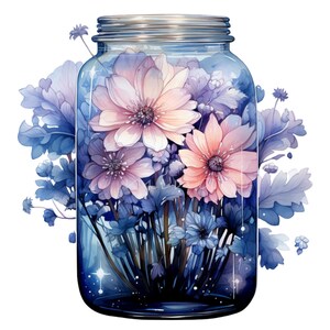 10 Blue Floral Jar PNG Clipart - Mason Jar With Elegant Blue Flowers ...