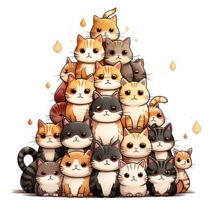 Cute Cats Clipart, 15 Adorable Cat Pyramid PNG, Kawaii Cat Illustration ...