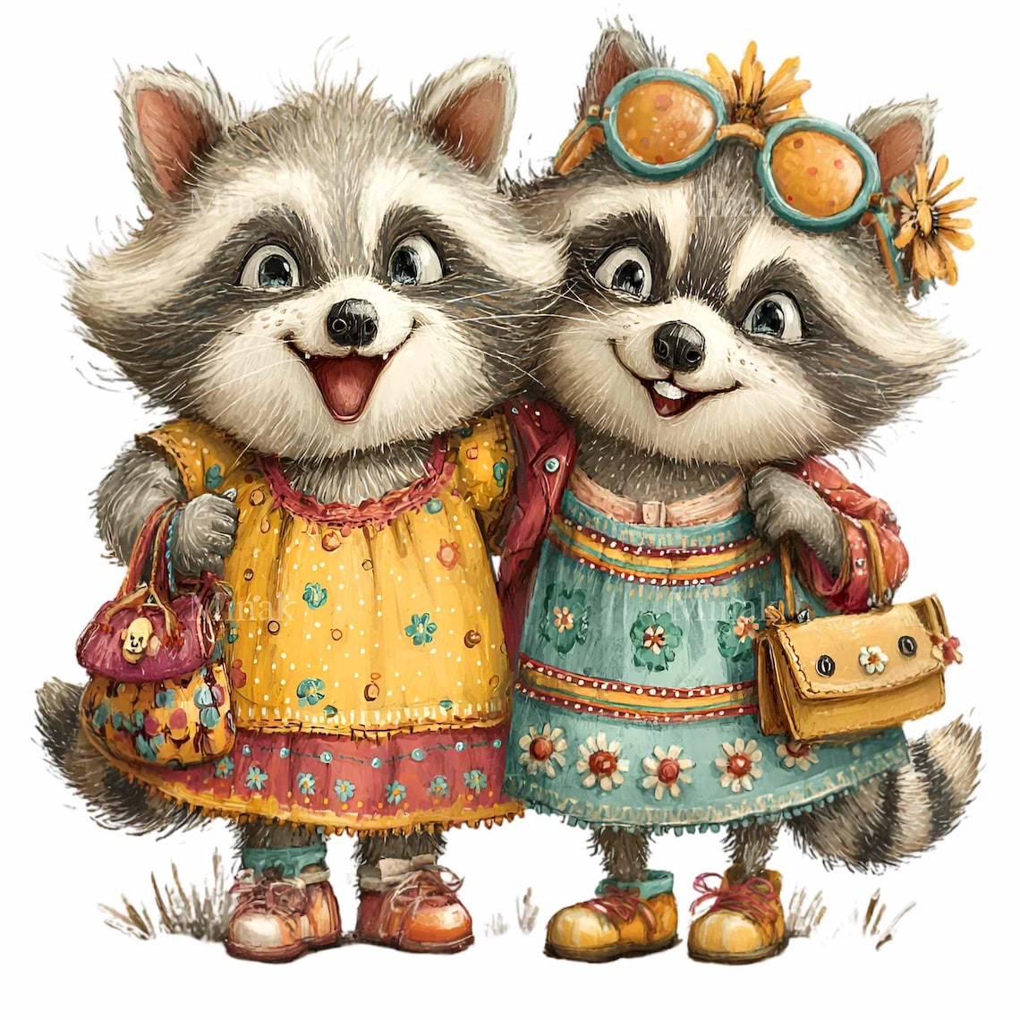 15 PNG Raccoon Friends Clipart – Cute Watercolor PNG – Spring Animal ...