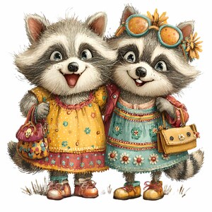 15 PNG Raccoon Friends Clipart – Cute Watercolor PNG – Spring Animal ...