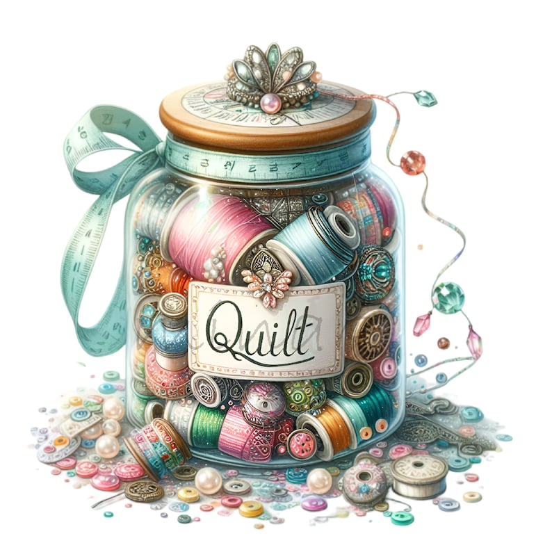 Quilt Jar PNG Clipart - 12 Vintage Sewing Supplies Illustration for ...