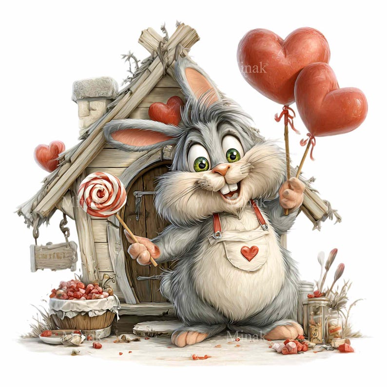 16 PNG DIY Valentine Bunny Clipart – Rabbit With Heart Lollipop and ...