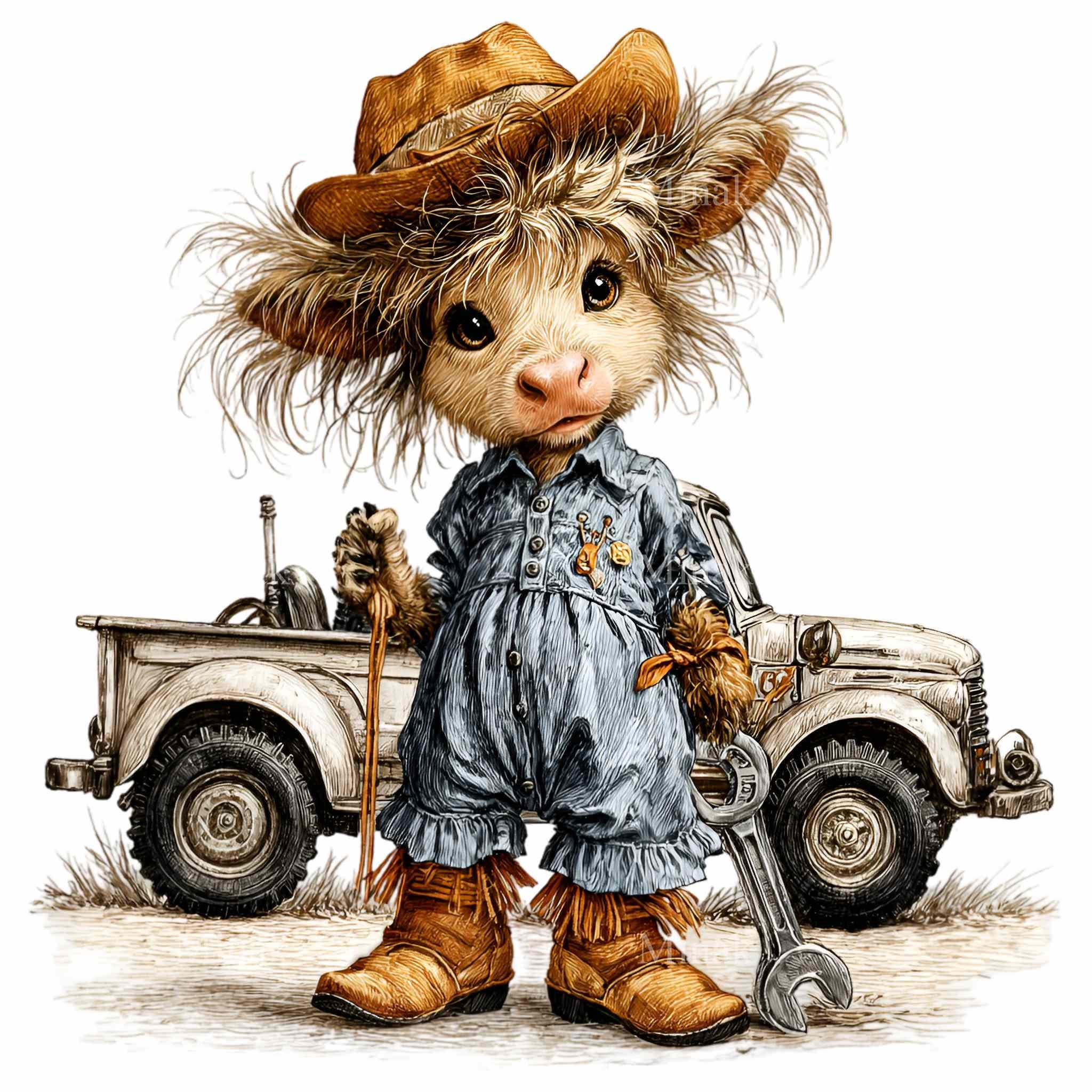 15 PNG Cow Clipart Western Mechanic Illustration, Watercolor Farm ...