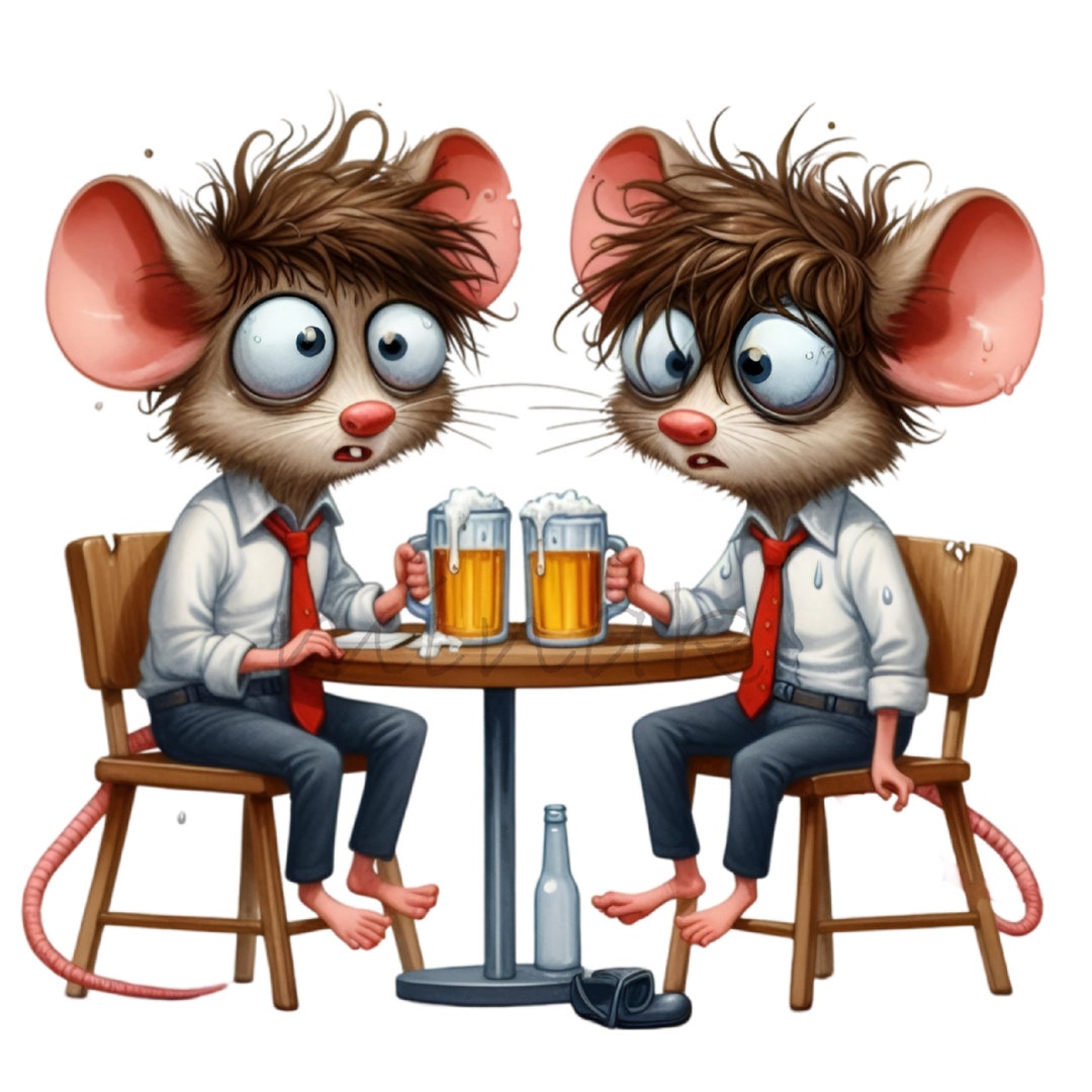 14 PNG Funny Mice Drinking Beer Clipart – Animal Humor Illustration ...
