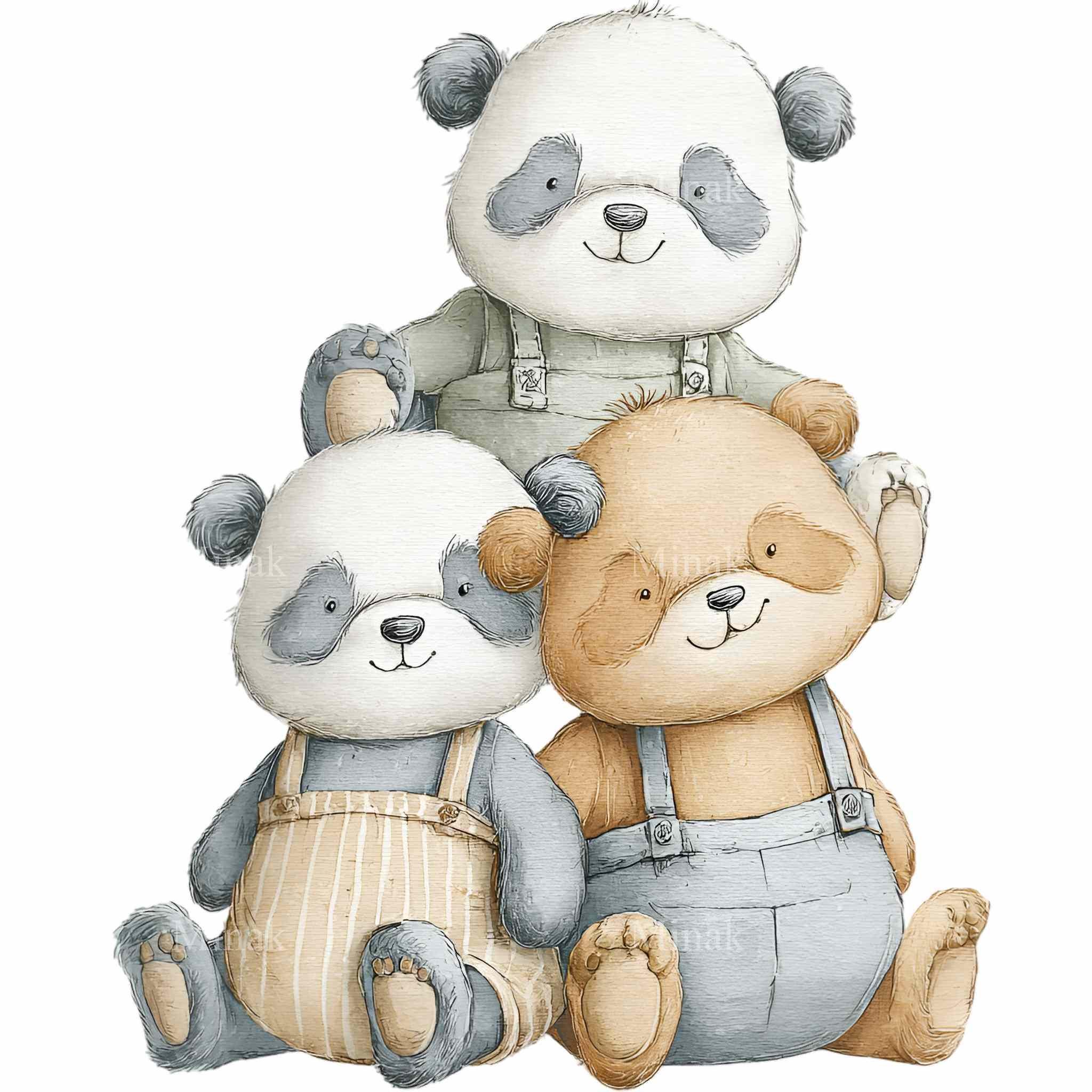 16 PNG Panda Bears Clipart – Baby Stack Illustration With Balloons ...