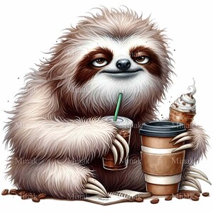 Sloth PNG Clipart - 15 Cute Sloth With Coffee Cup and Beanie - Perfect ...