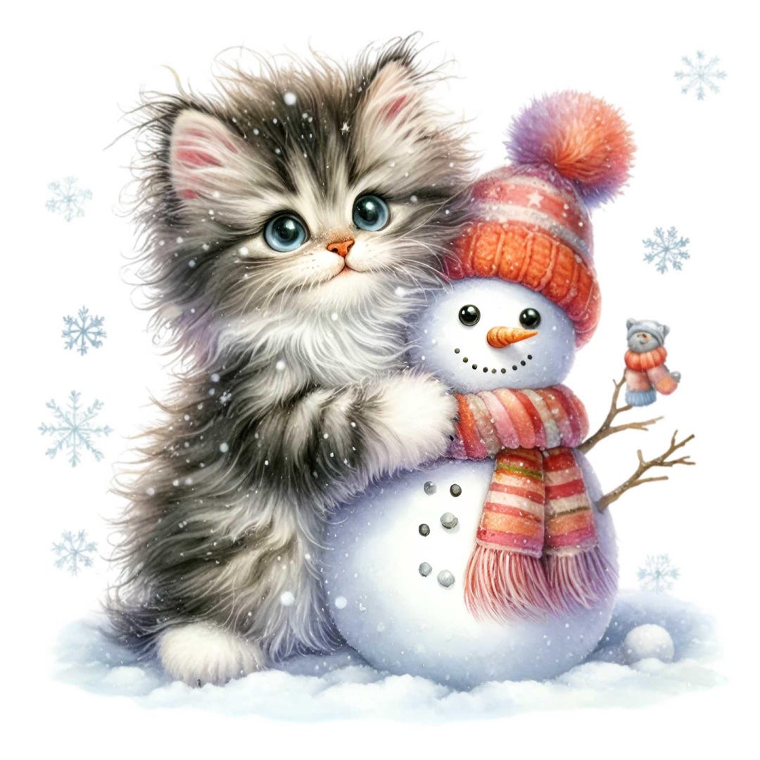 18 PNG Winter Kitten Snowman Clipart – Cute Holiday Cat PNG – Christmas ...
