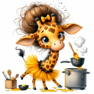 14 Cooking Giraffe in Tutu Clipart. Adorable Kitchen Giraffe PNG ...