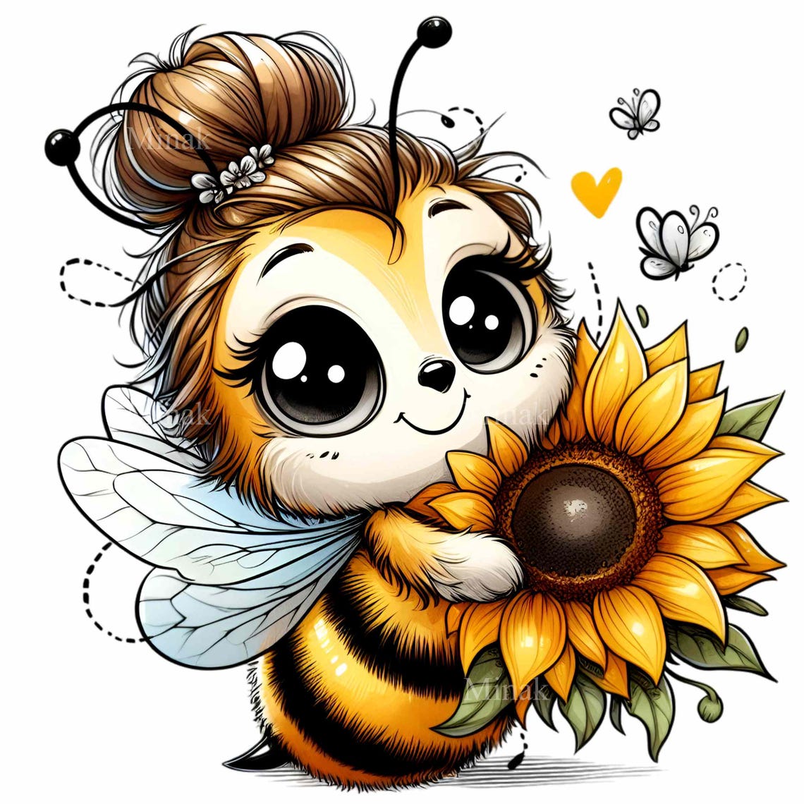 10 PNG Messy Bun Bee Sunflower Clipart, Honeybee Sublimation, Floral ...