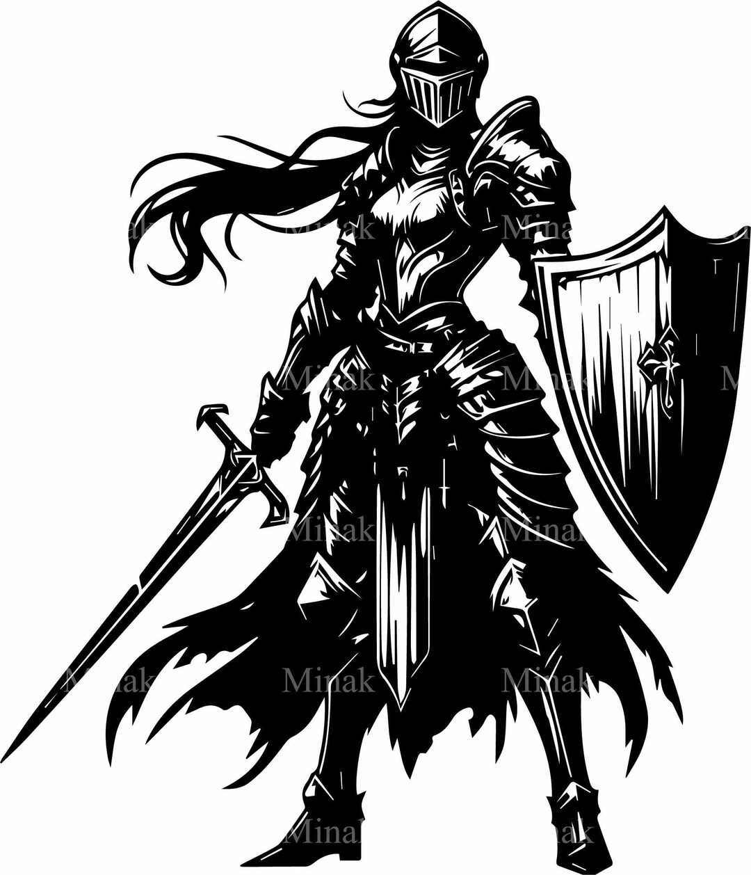 4 Female Warrior SVG Cut File - Fierce Armored Woman With Sword and ...