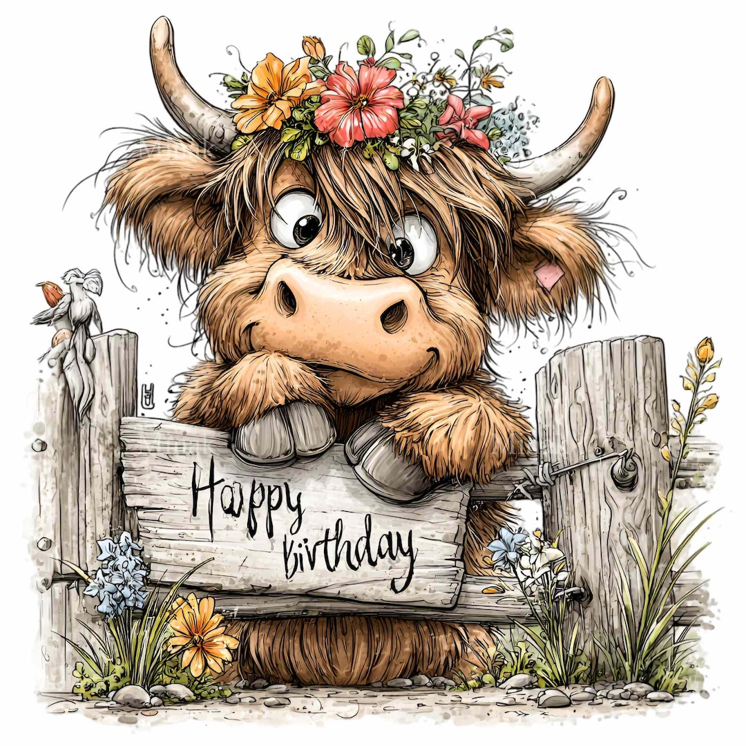 12 PNG Birthday Calf Sign – Funny Baby Cow PNG Clipart – Highland Cow ...