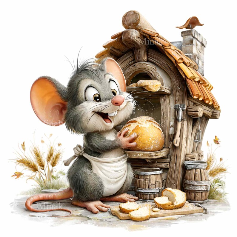 16 PNG Mouse Baker Clipart – Chef Mouse With Bread for Kitchen Art ...
