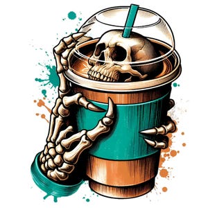 Skull Coffee Cup Clipart, 12 Spooky Skeleton Hands PNG, Gothic Coffee ...