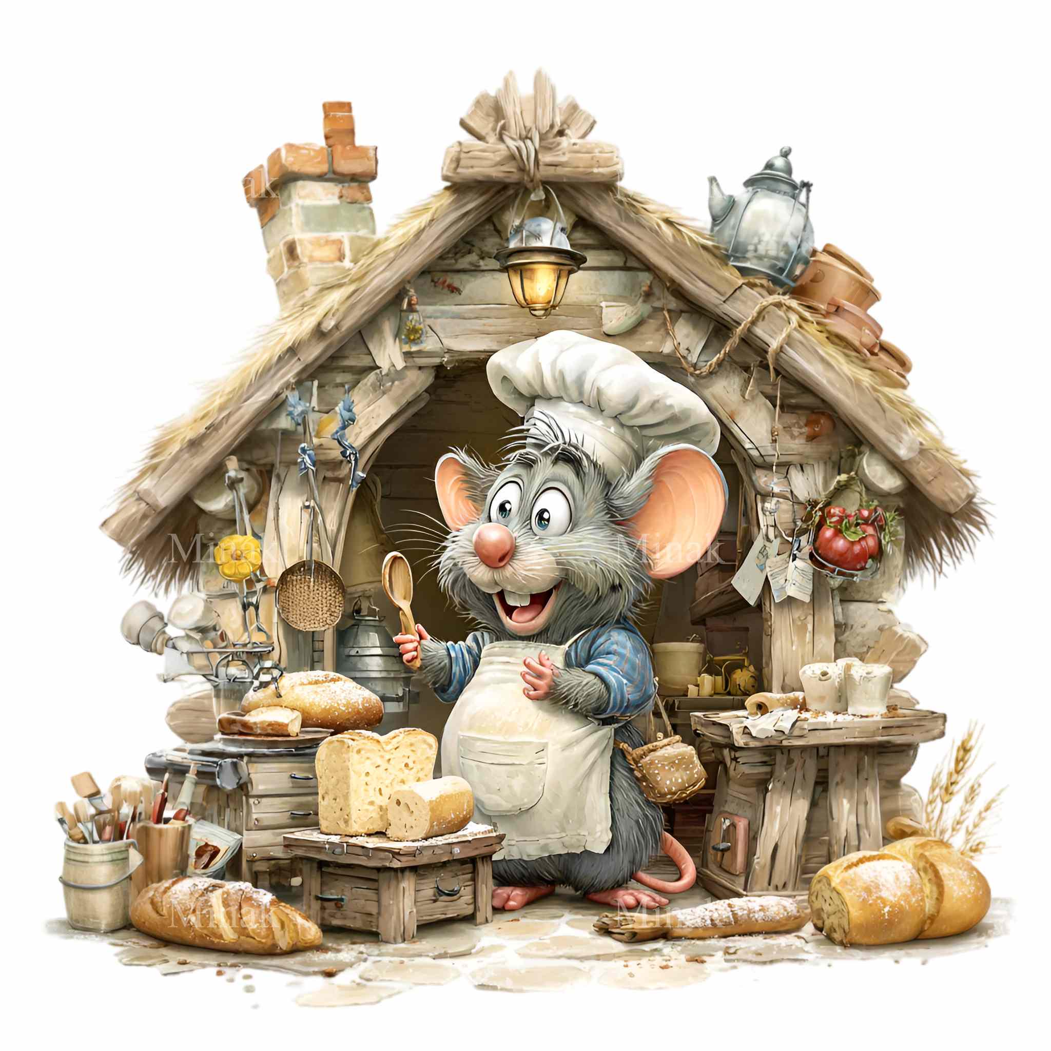 16 PNG Mouse Baker Clipart – Chef Mouse With Bread for Kitchen Art ...
