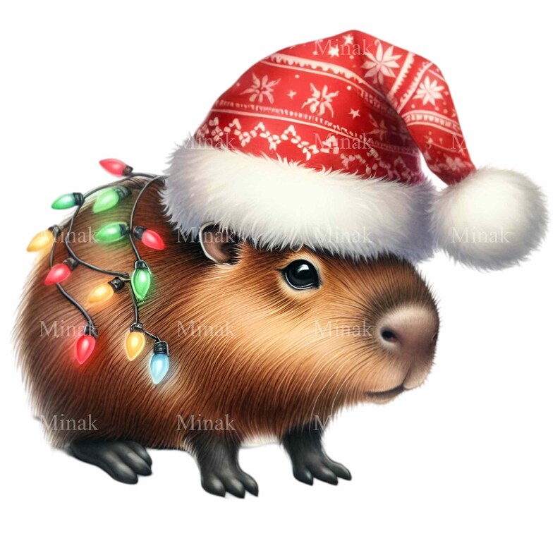10 PNG Christmas Lights Capybara – Cute Holiday Capybara PNG Clipart ...