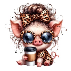 Pig Clipart PNG, Coffee Clip Art, 10 Watercolor Cute Piglet Farm Animal ...