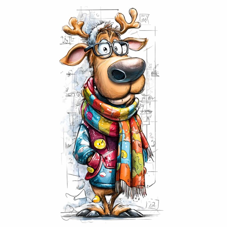 14 PNG Holiday Animal Clipart – Quirky Reindeer PNG – Cute Cartoon ...