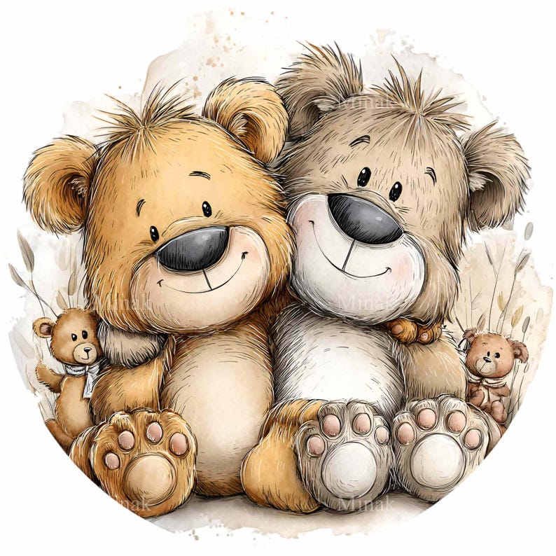 15 PNG Cute Bear Friends Clipart – Woodland Bears PNG for Nursery Wall ...